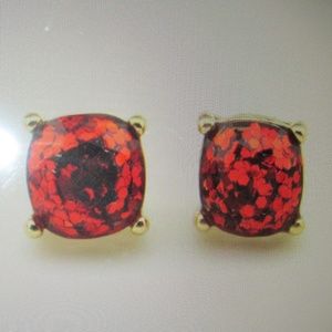 Unbranded | Jewelry | Square Red Glitter Earrings Set In Gold Tone ...
